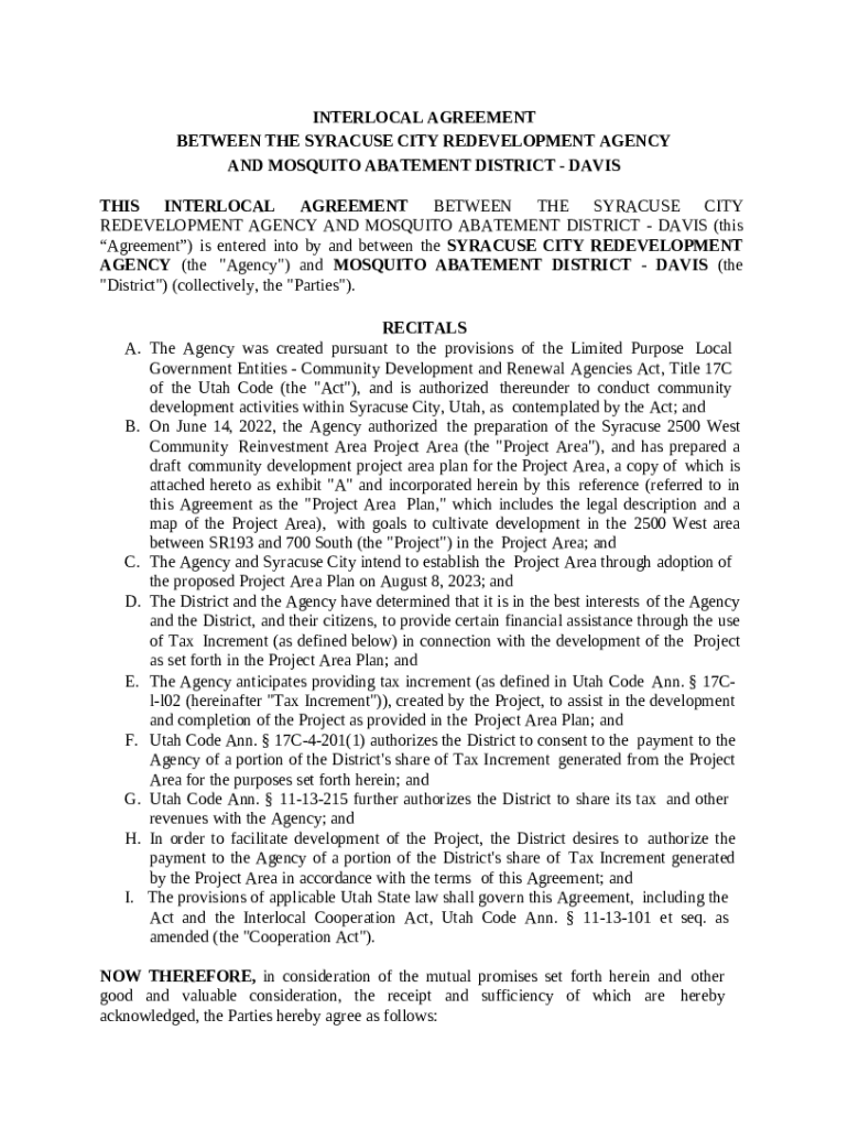 BETWEEN THE SYRACUSE CITY REDEVELOPMENT AGENCY Doc Template | pdfFiller