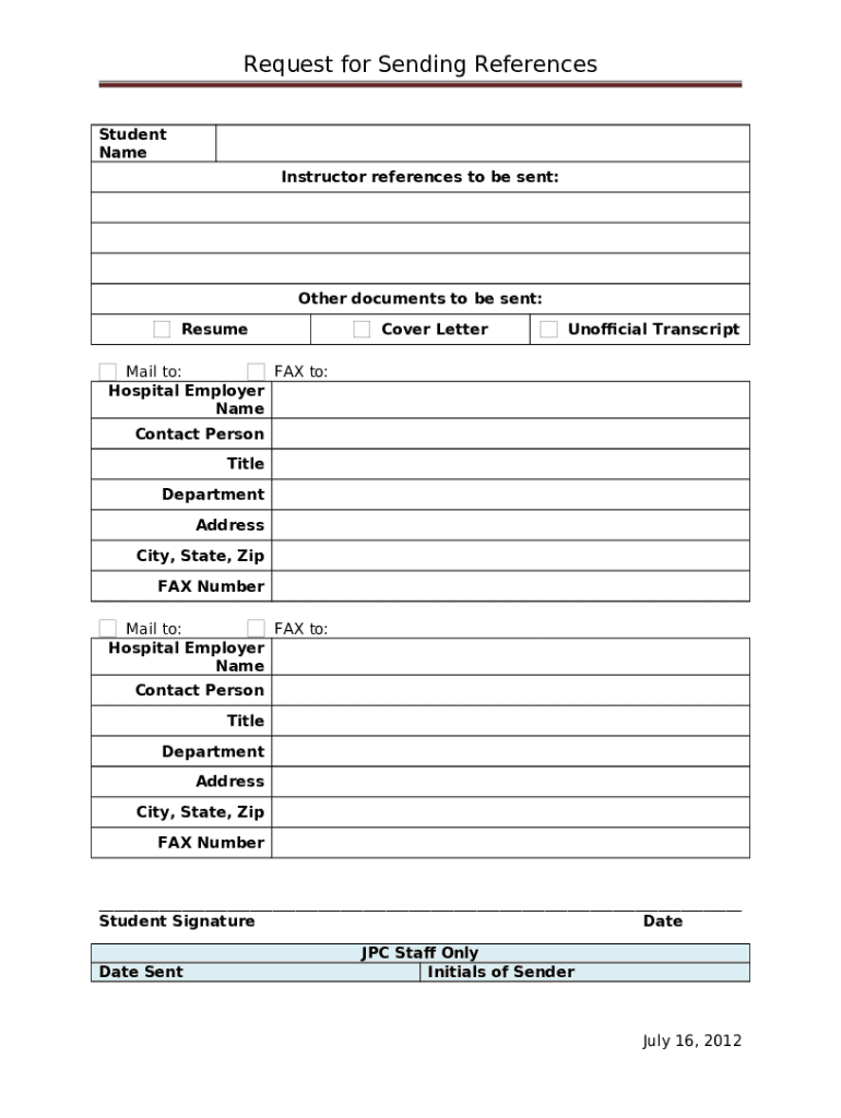 Request for Sending References Doc Template | pdfFiller