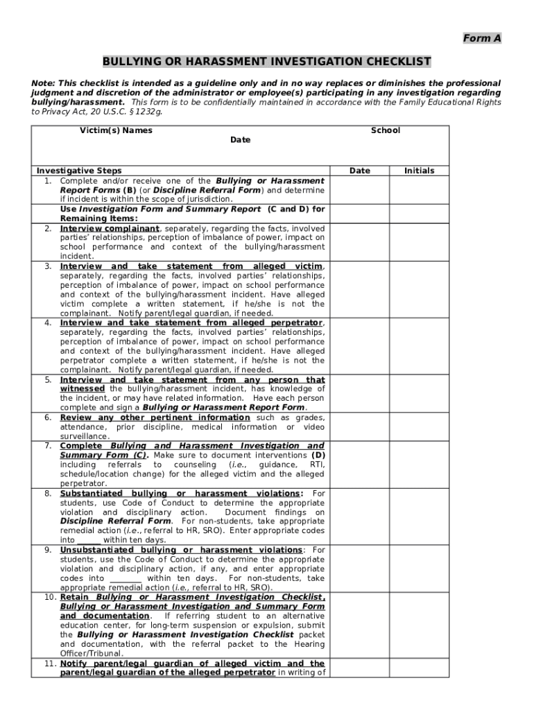 bullying and harassment investigation and summary Doc Template | pdfFiller