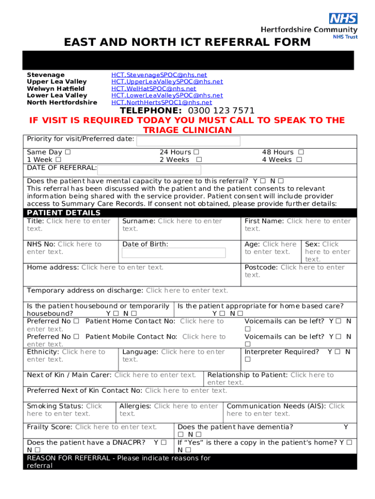 ICT East and North Referral ... Doc Template | pdfFiller