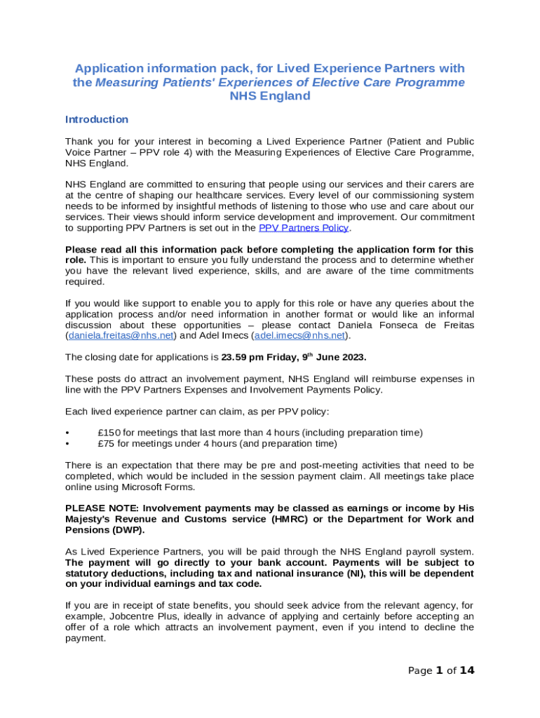 Application ination pack, for Lived Experience Partners ... Doc Template | pdfFiller