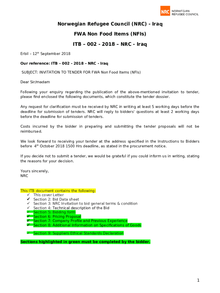 Advertisement - Tender - Norwegian Refugee Council (NRC) Doc Template ...