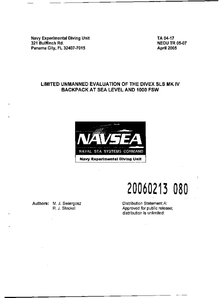 Fillable Online Limited Unmanned Evaluation of the DIVEX SLS MK IV ...