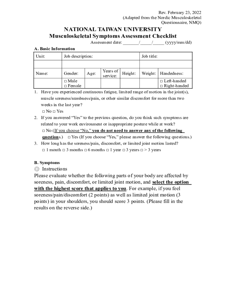 Fillable Online Nordic Musculoskeletal Questionnaire Pdf - Fill Online ...