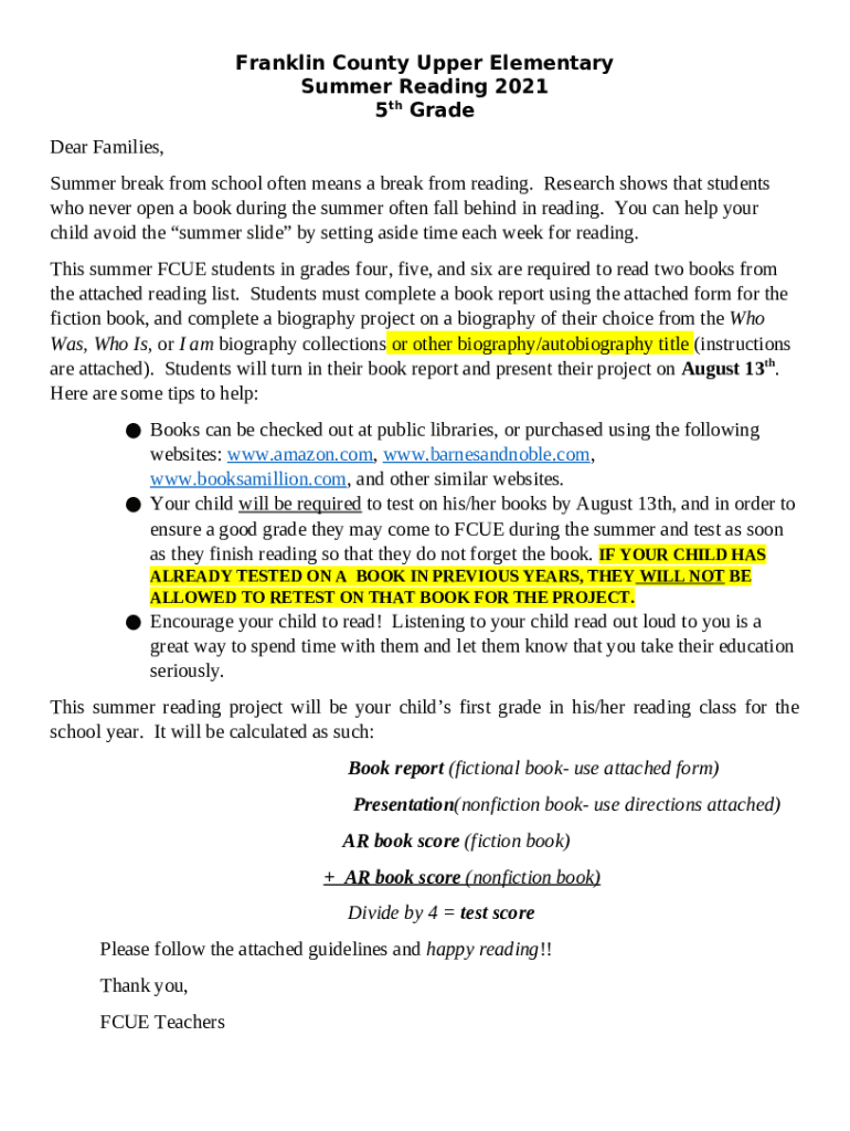 Dear Franklin Families, To kick off the new summer reading ... Doc ...