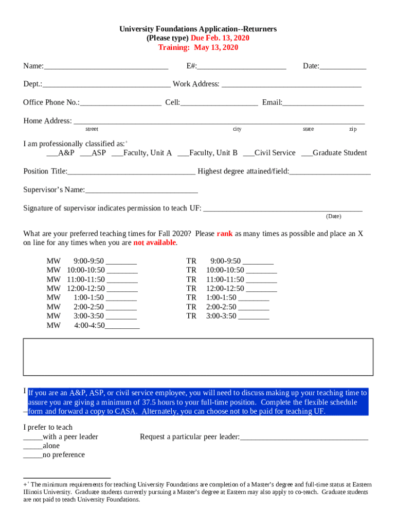 University Foundations Instructor Application Doc Template | pdfFiller