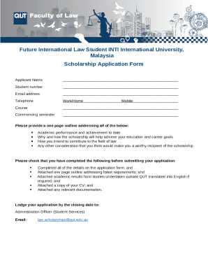 Future Law Student INTI International University, Malaysia scholarship application Doc Template ...