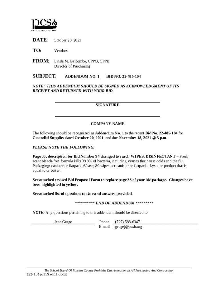 This Addendum is to extend the Bid opening date. Doc Template | pdfFiller