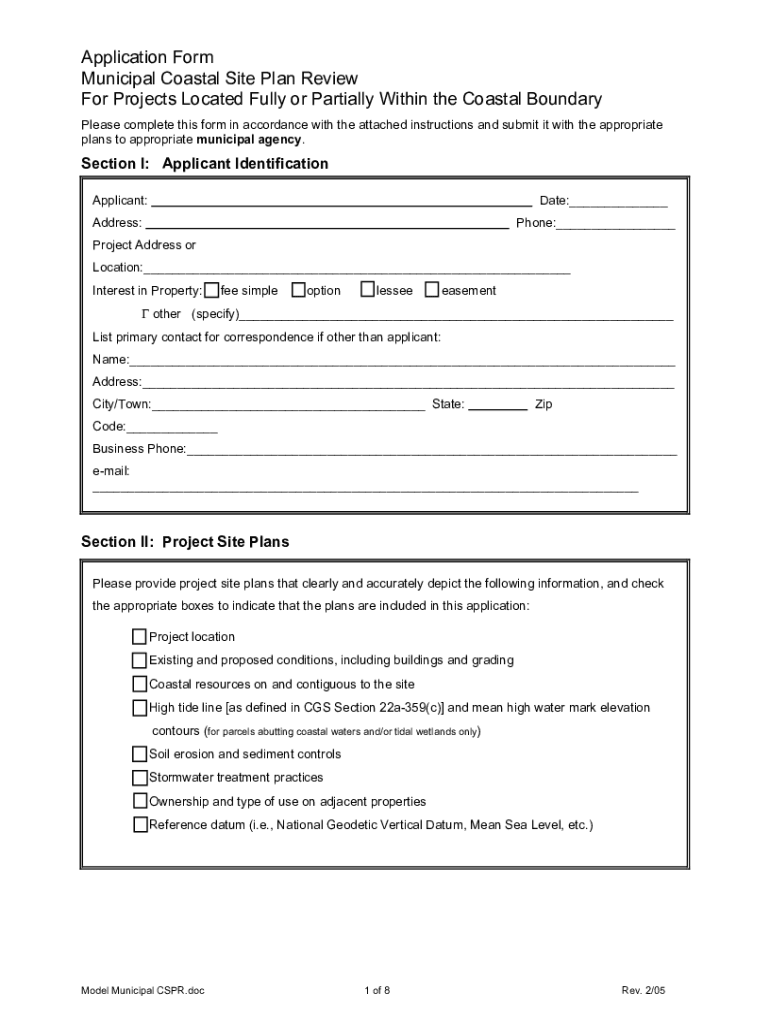 Fillable Online APPLICATION for SITE PLAN APPROVAL and COASTAL ... Fax ...