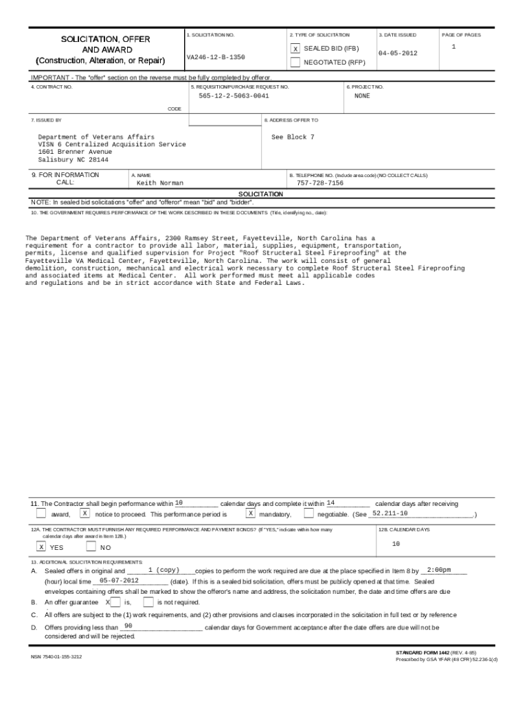 SOLICITATION, OFFER AND AWARD (Construction ... Doc Template | pdfFiller