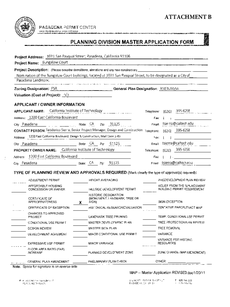 Fillable Online PLANNING DIVISION MASTER APPLICATION FORM - ... Fax Email Print - pdfFiller
