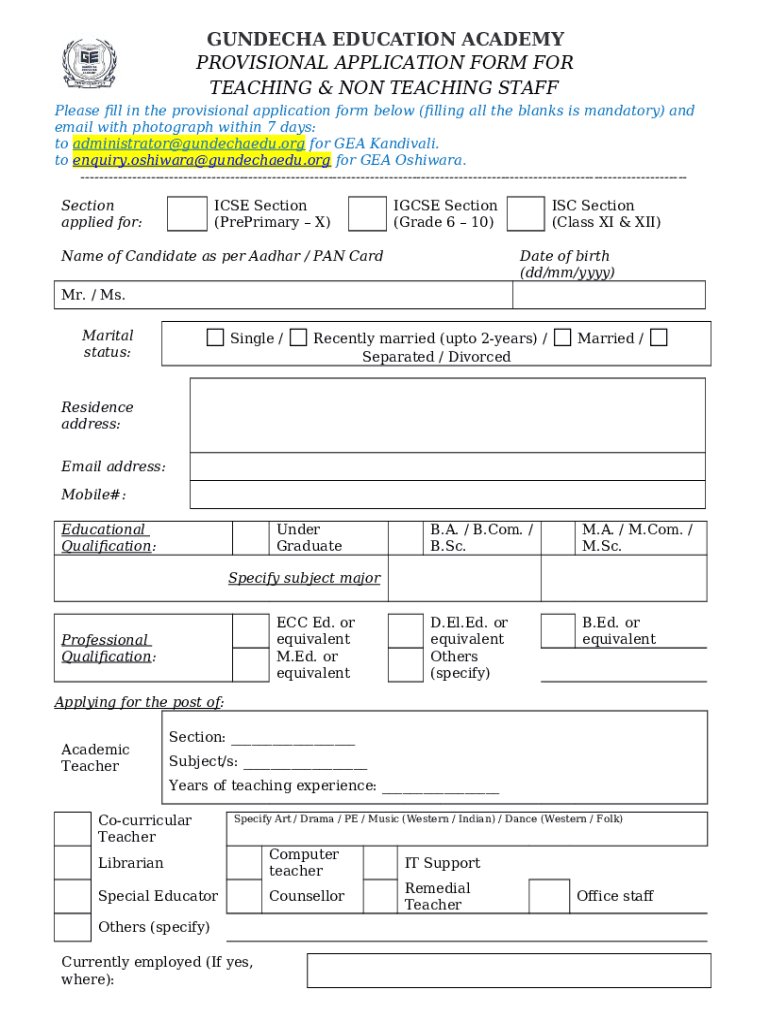 gundecha education academy provisional application ... Doc Template ...