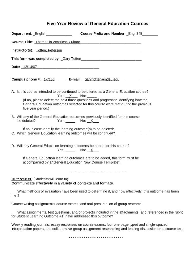 General Education Learning Outcomes (GELOs) Summary ... Doc Template ...