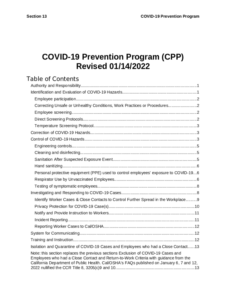 COVID-19 Prevention Program (CPP) for Doc Template | pdfFiller