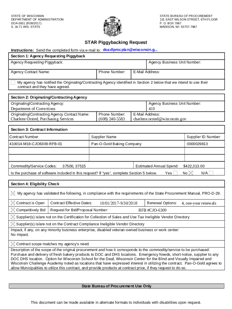 (DOA-3831) Contract Piggybacking Request - Partially Completed Doc ...