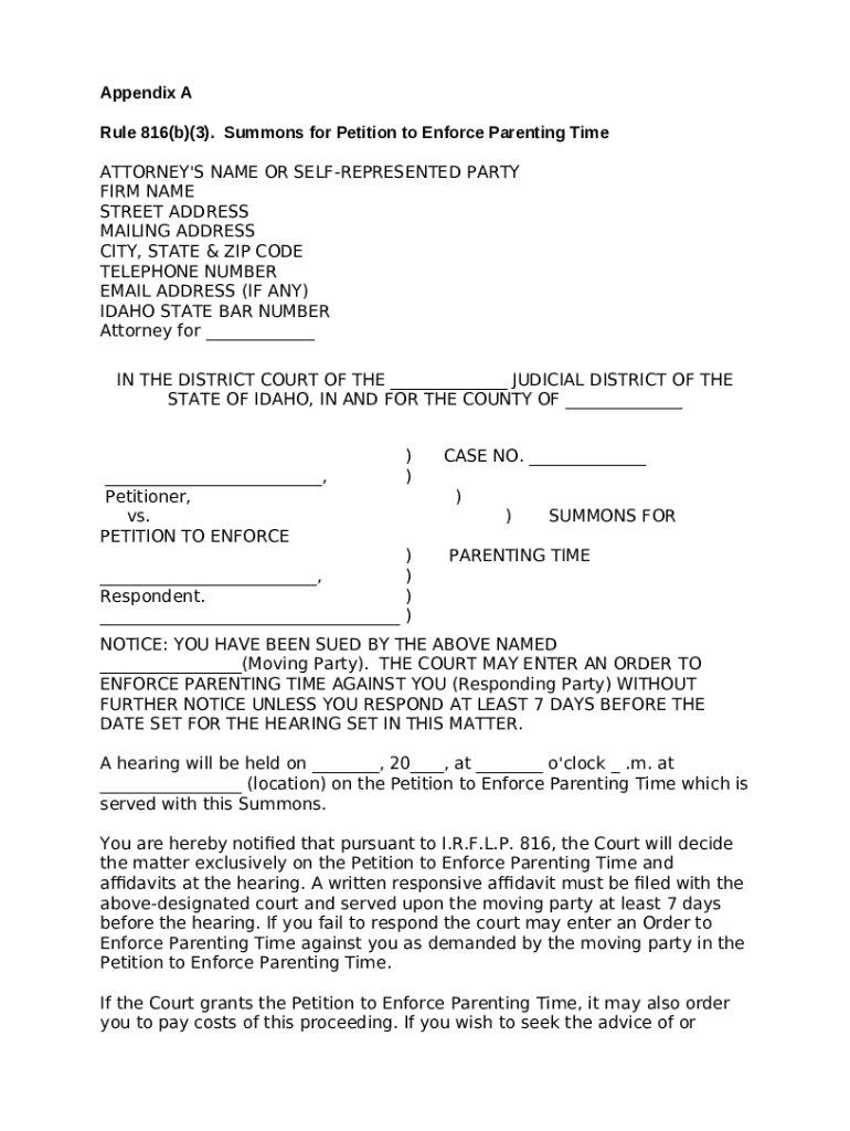 Enforcement of Parenting Time, Idaho Fam. Law. P. 816 - isc idaho Doc ...