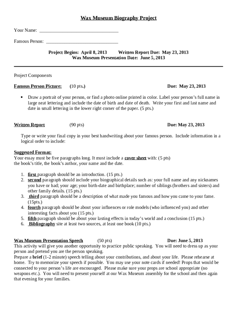 Famous People in History - 5th Grade Wax Museum Project Doc Template ...