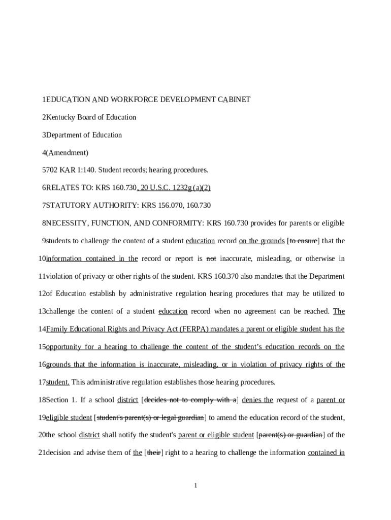 Kentucky Administrative Regulations, Chapter 7, Section ... - education ky Doc Template | pdfFiller