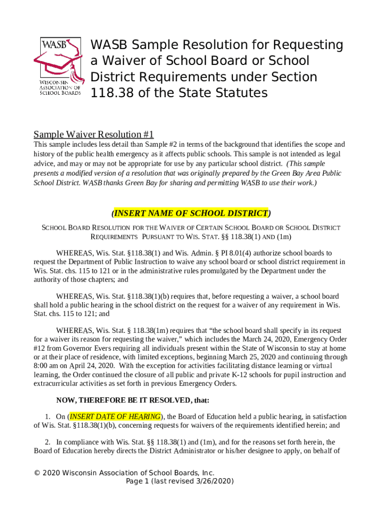WASB Sample Resolution for Requesting a Waiver of ... Doc Template ...