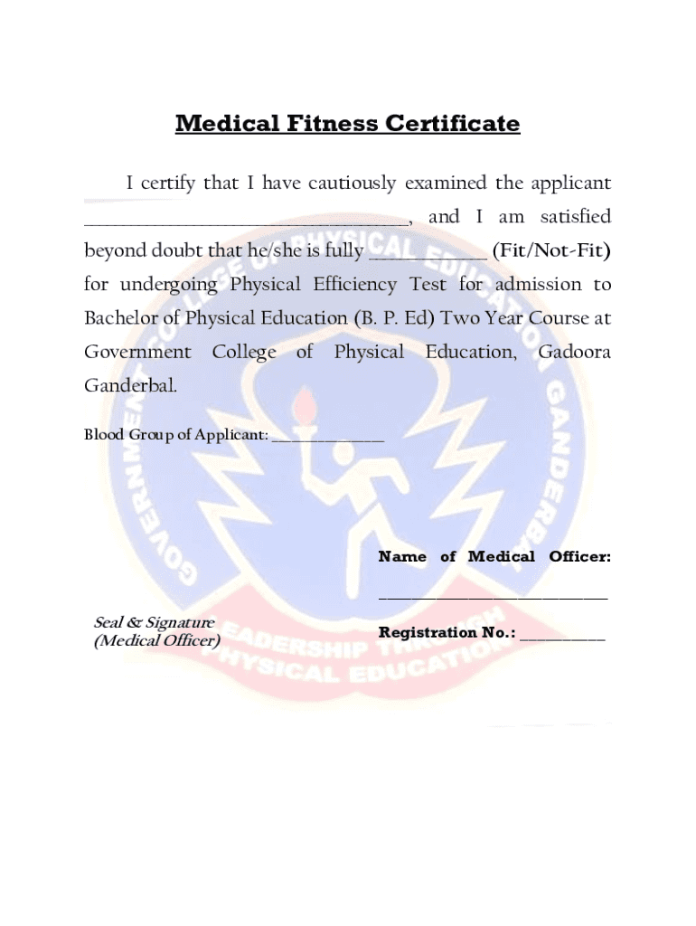 Fillable Online Certificate of Medical officer & Undertaking by the ...