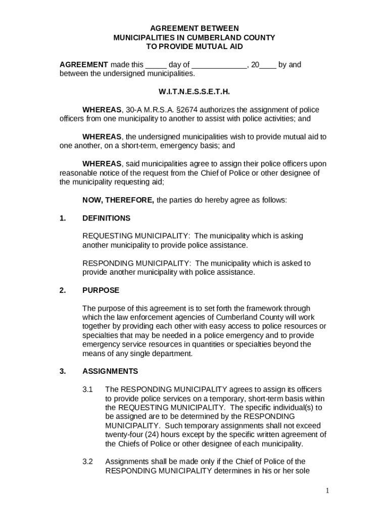 Police Mutual Aid Agreement Between Municipalities ... Doc Template ...