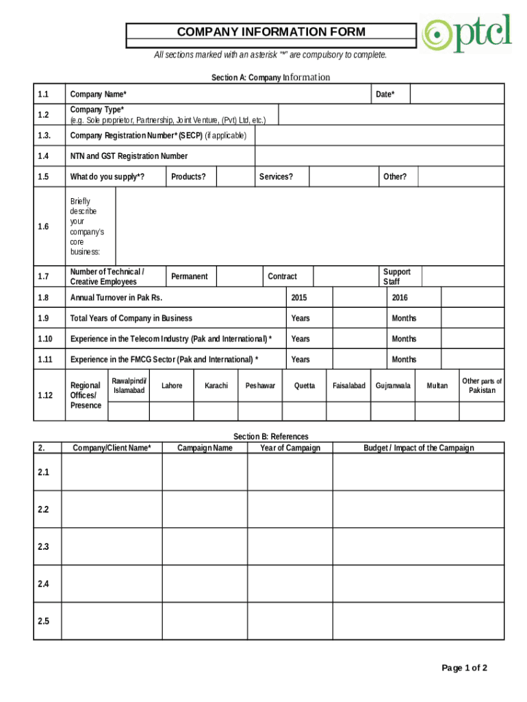 PTCL: Pakistan's No. 1 Telecommunication Company Doc Template | pdfFiller
