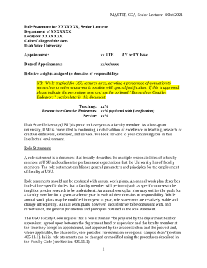 Role Statement for XXXXXXX, Senior Lecturer Doc Template | pdfFiller