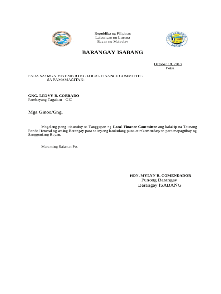 Barangay Budget Authorization No Doc Template | pdfFiller