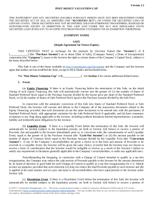 What Happened to Safe: Valuation Cap and Discount? Doc Template | pdfFiller