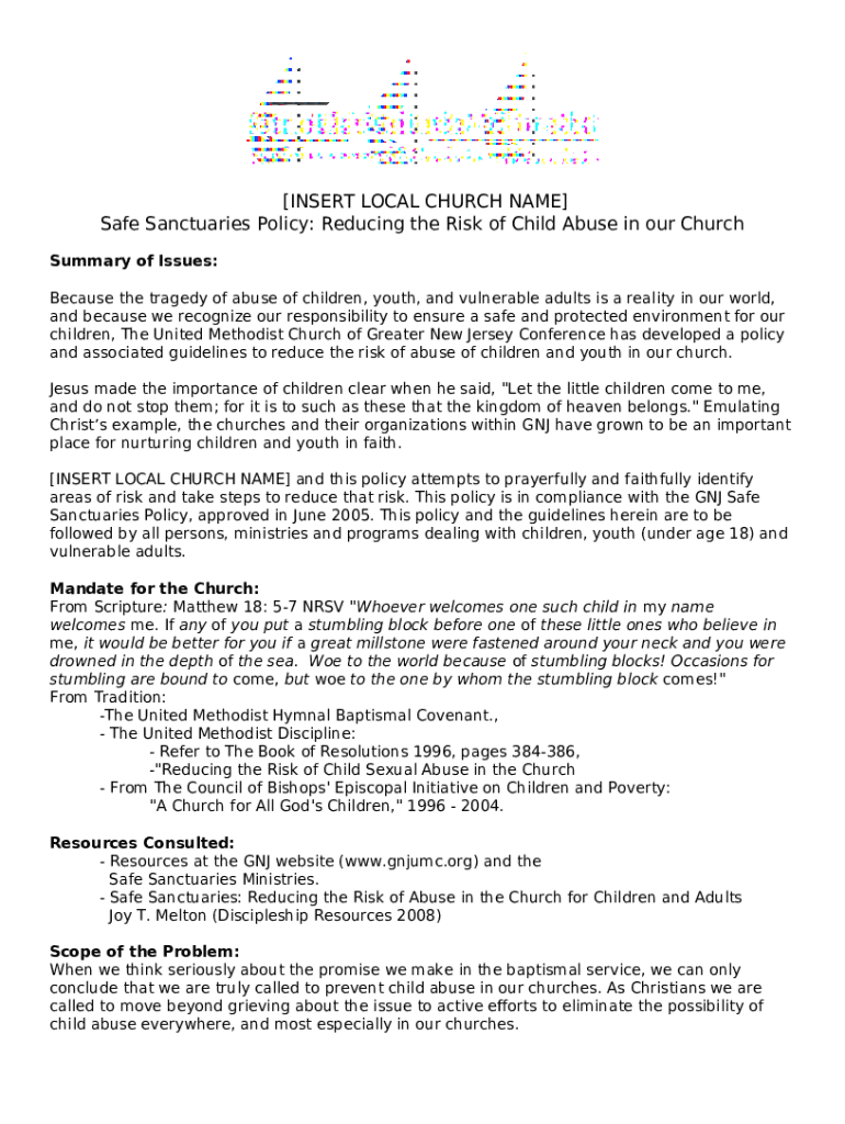 Safe Sanctuary Policy for the Prevention of Abuse of ... Doc Template | pdfFiller