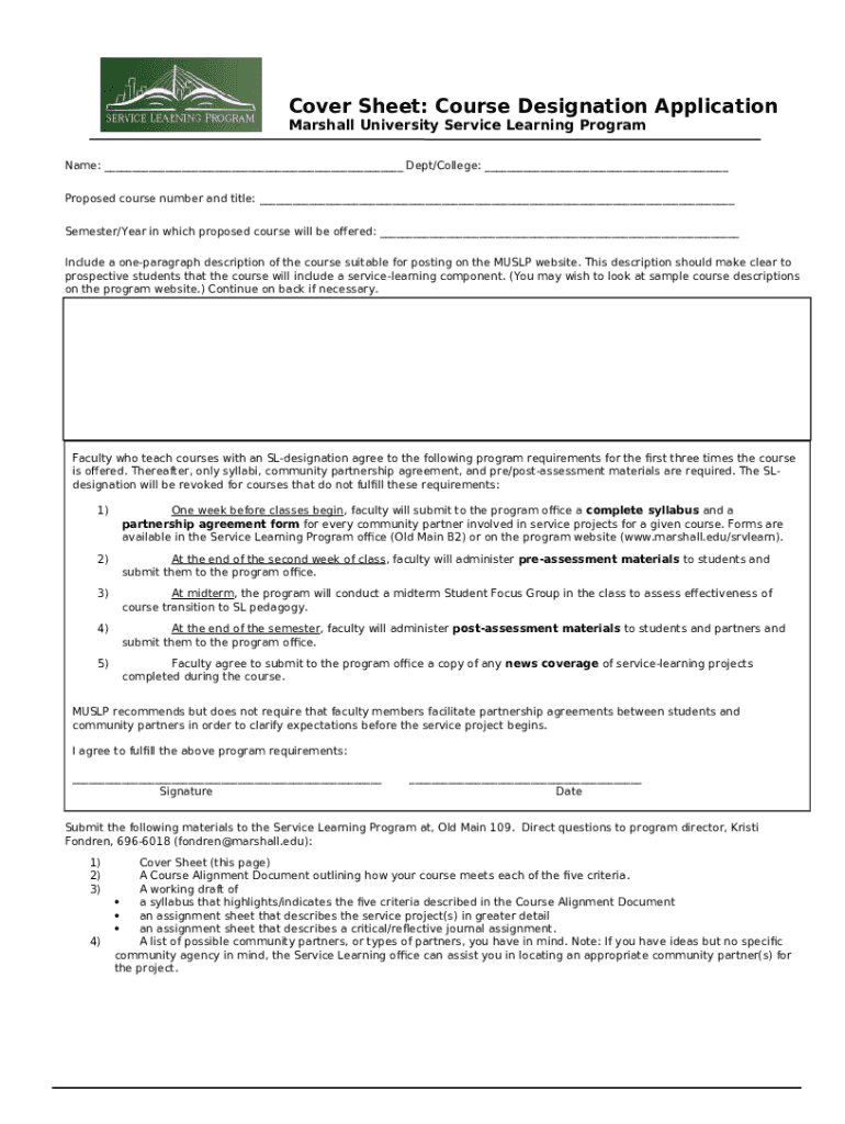 Cover Sheet: Course Designation Application Doc Template | pdfFiller