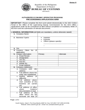 Pre-Screening/Application (Annex A) Doc Template | pdfFiller