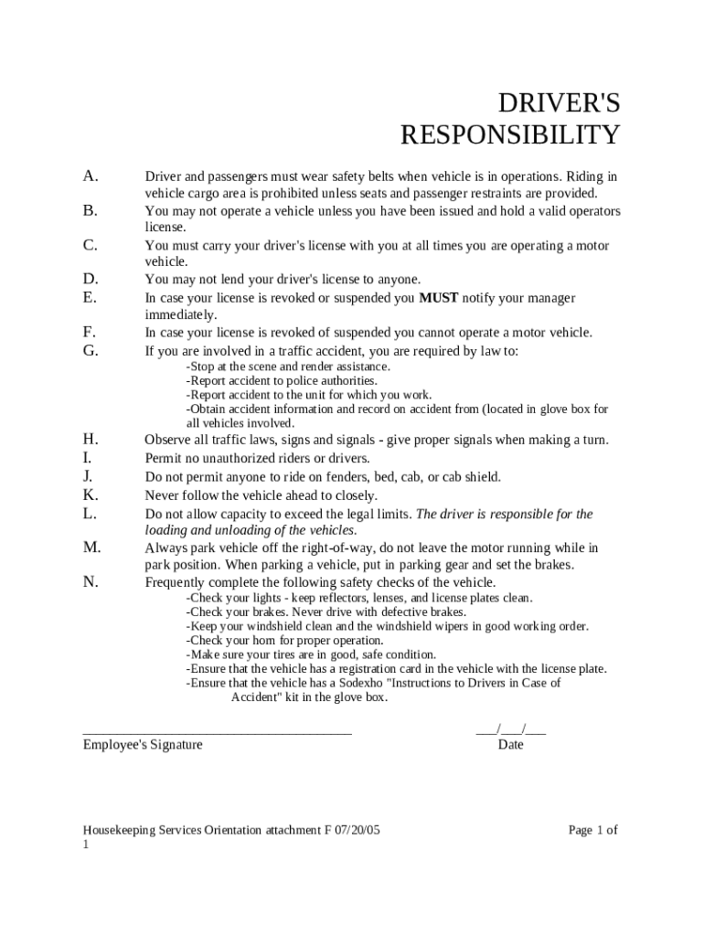 FSSP Housekeeping Services Orientation; Drivers Responsibility . FSSP ...