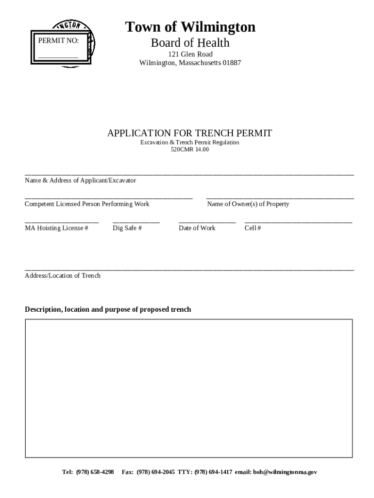 Trench Permit Application Packet Doc Template | pdfFiller