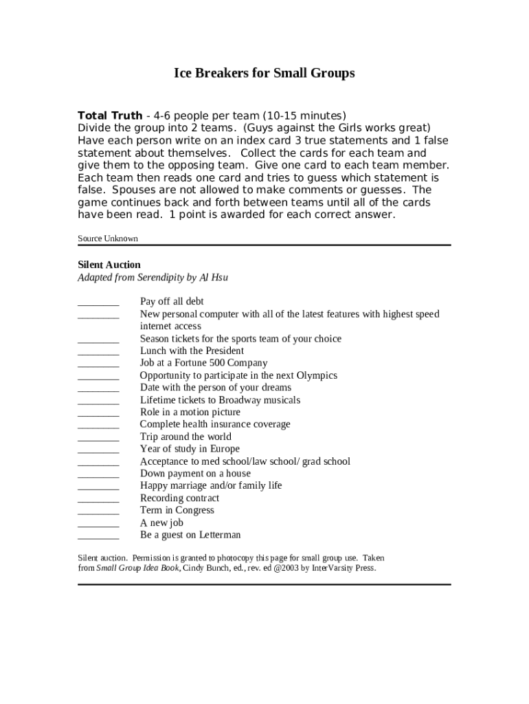 12 Fun Icebreaker Ideas for Small Groups - media2 gracechurchsc Doc ...