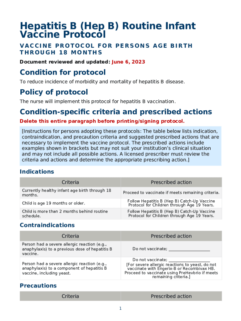 Hepatitis B (Hep B) Routine Infant Vaccine Protocol Doc Template ...