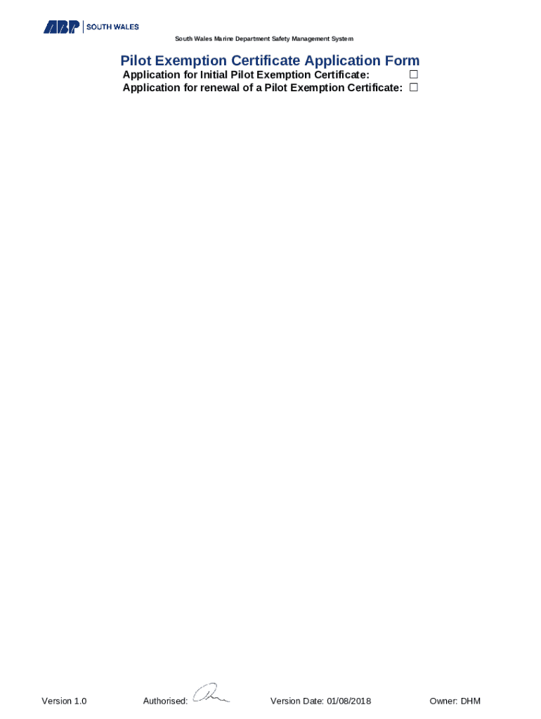 Pilot Exemption Certificate Ination and Application Doc Template | pdfFiller