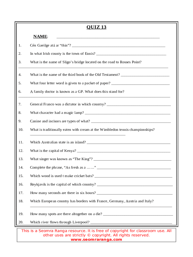 Quiz Answers 11. Doc Template | pdfFiller