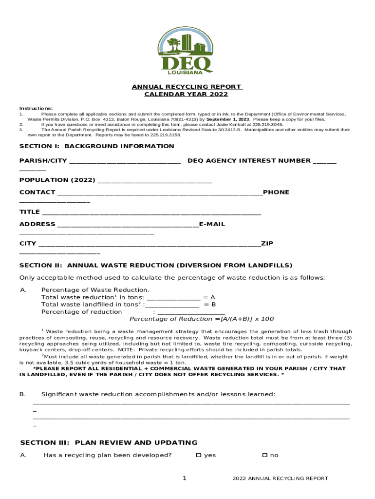 RECYCLINGLouisiana Department of Environmental Quality - deq louisiana Doc Template | pdfFiller