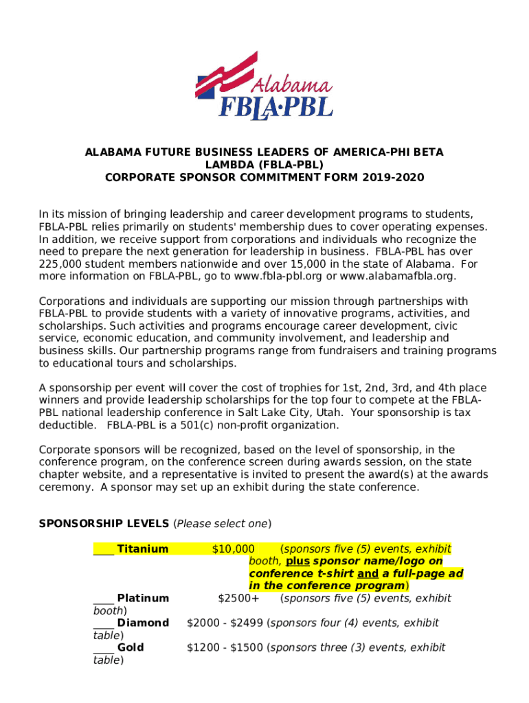 FBLA-PBL CORPORATE SPONSOR Doc Template | pdfFiller