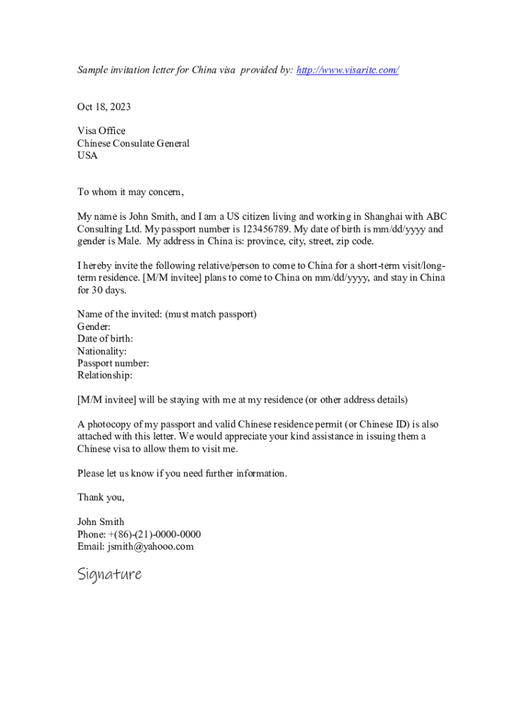 Fillable Online Sample Employer Letter for Chinese Visa Fax Email Print ...