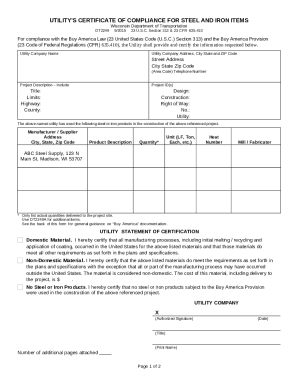 DT2249 Utility's Certificate of Compliance for Steel and Iron ... Doc ...