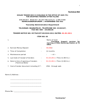 tender documents (technical bid) Doc Template | pdfFiller