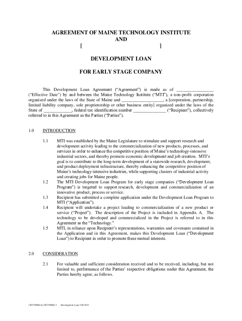 Fillable Online 2012.03.28 MTI Development Loan Agreement Template ...