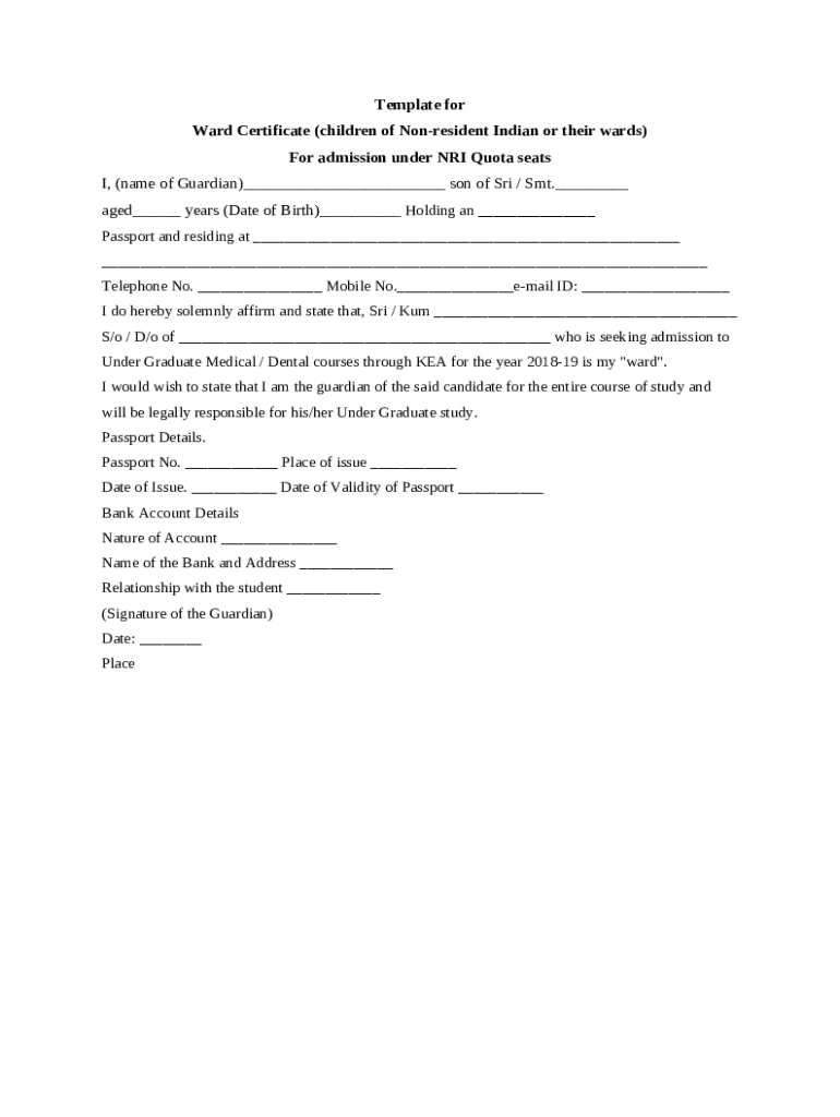 NRI certificate question Doc Template | pdfFiller