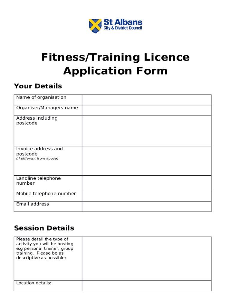 Fitness/Training Licence Application Your Details Doc Template | pdfFiller