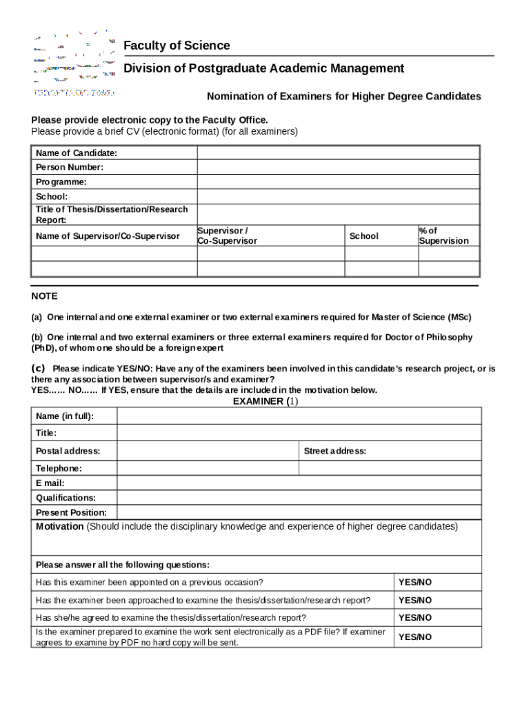 Nomination for external examiner appointments (docx) Doc Template ...