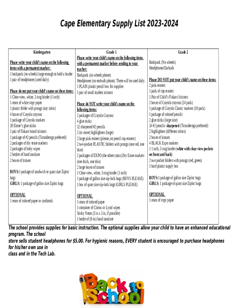 1 backpack, labeled with student's name - Hillside Academy Doc Template ...