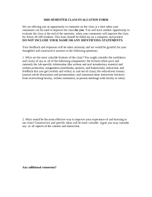 Mid-Semester Evaluation Doc Template | pdfFiller