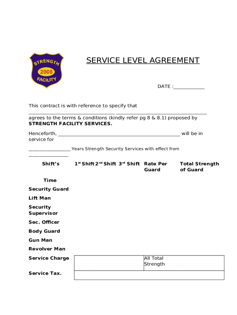 Definition of Service-Level Agreement (SLA) Doc Template | pdfFiller